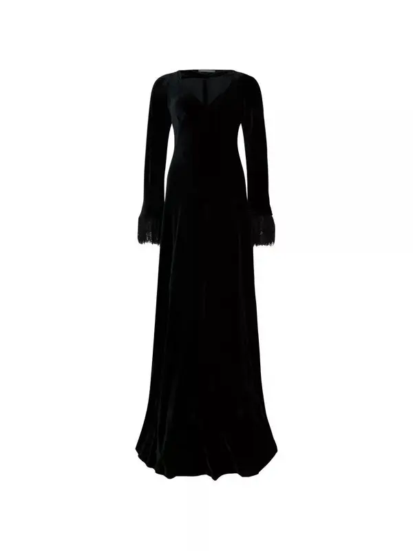 Alberta Ferretti Lace-trim Velvet Maxi Dress
