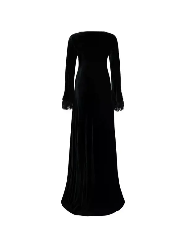 Alberta Ferretti Lace-trim Velvet Maxi Dress