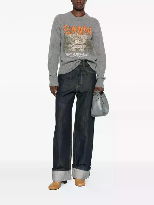 GANNI Graphic-intarsia Crew Neck Sweater