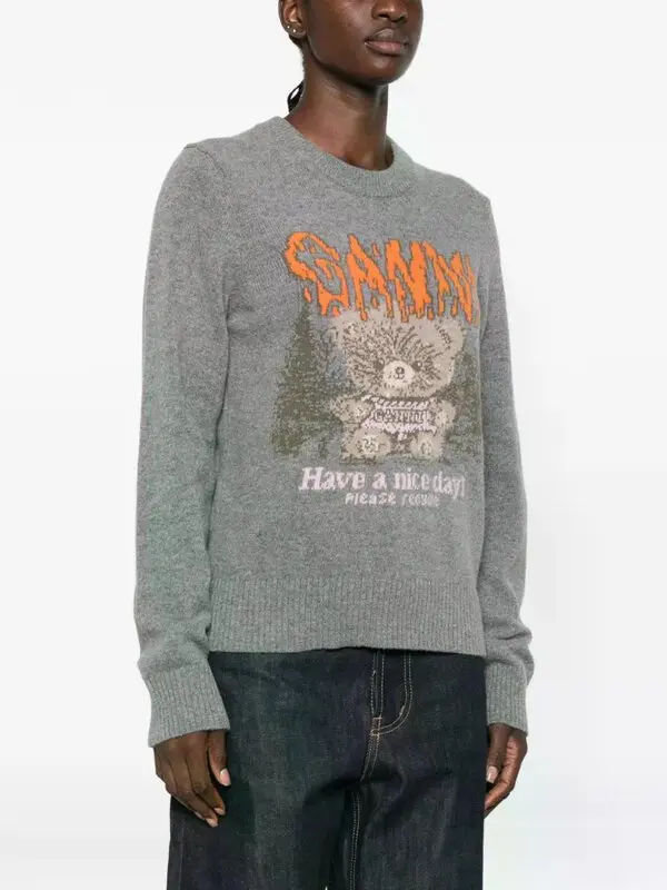 GANNI Graphic-intarsia Crew Neck Sweater