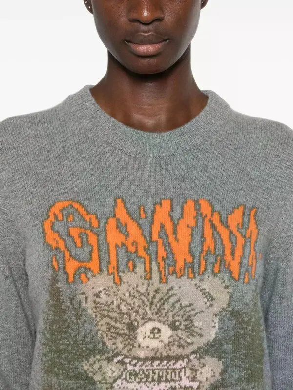 GANNI Graphic-intarsia Crew Neck Sweater