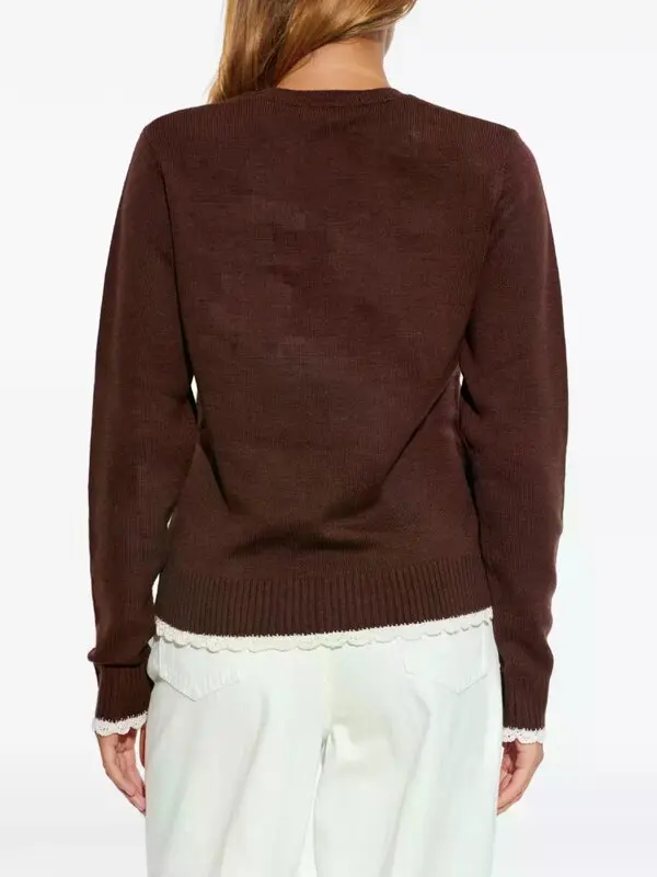 GANNI Wool Crewneck Sweater With Contrast Trims - Brown