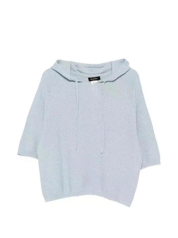 Fabiana Filippi Metallic-thread Short-sleeve Hoodie - Blue