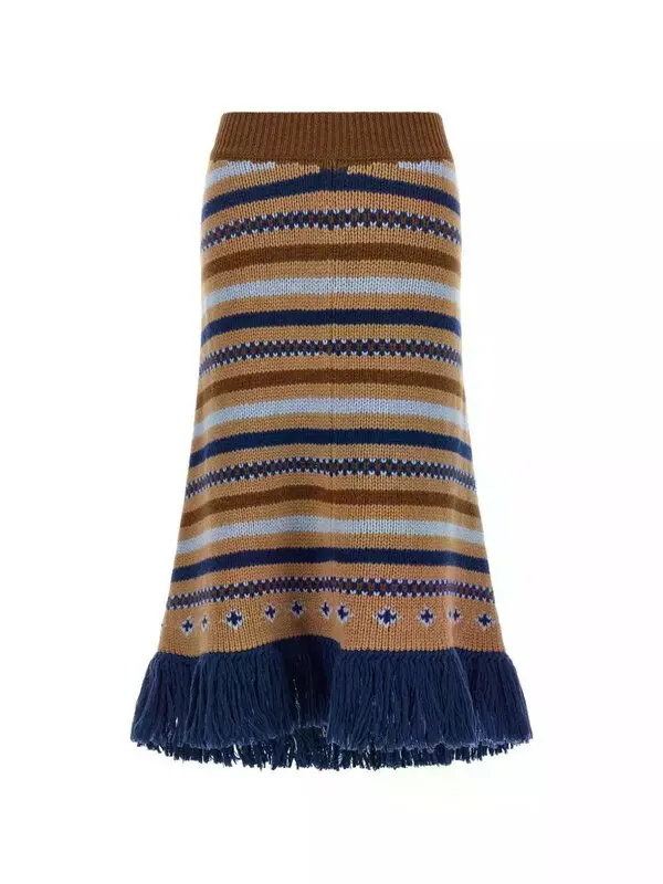 Alanui Sweet Winter Fringed Jacquard Midi Skirt