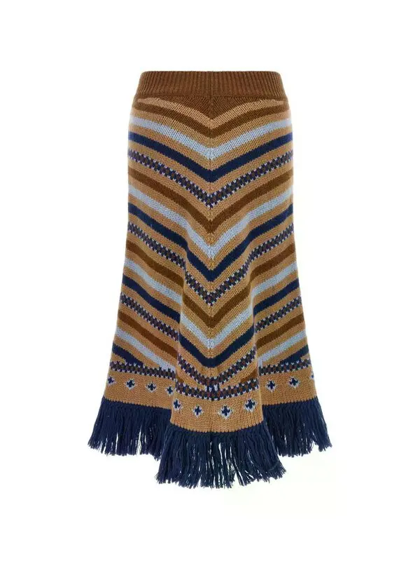 Alanui Sweet Winter Fringed Jacquard Midi Skirt