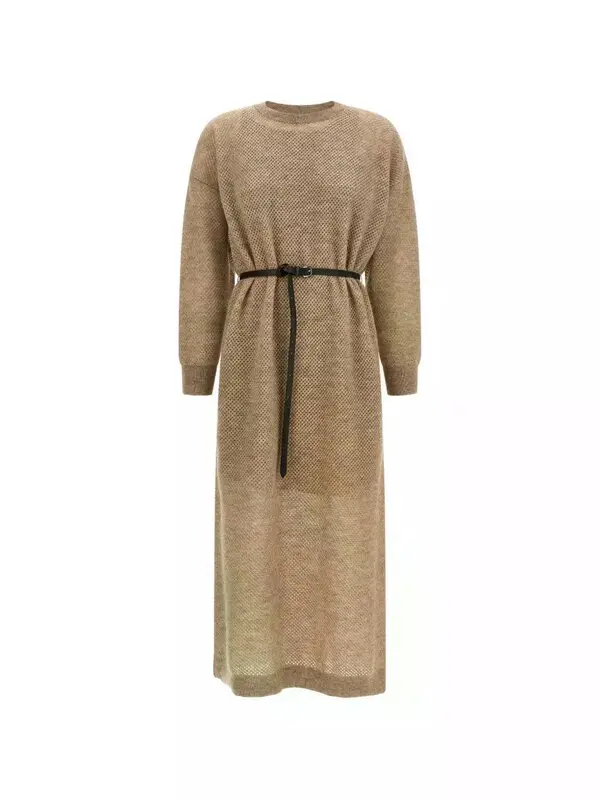 Brunello Cucinelli Belted Mesh-knit Midi Dress