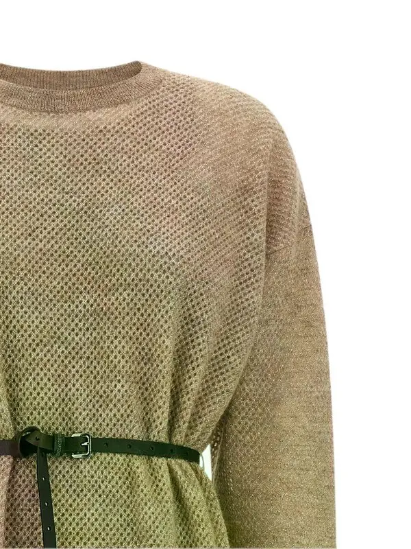 Brunello Cucinelli Belted Mesh-knit Midi Dress