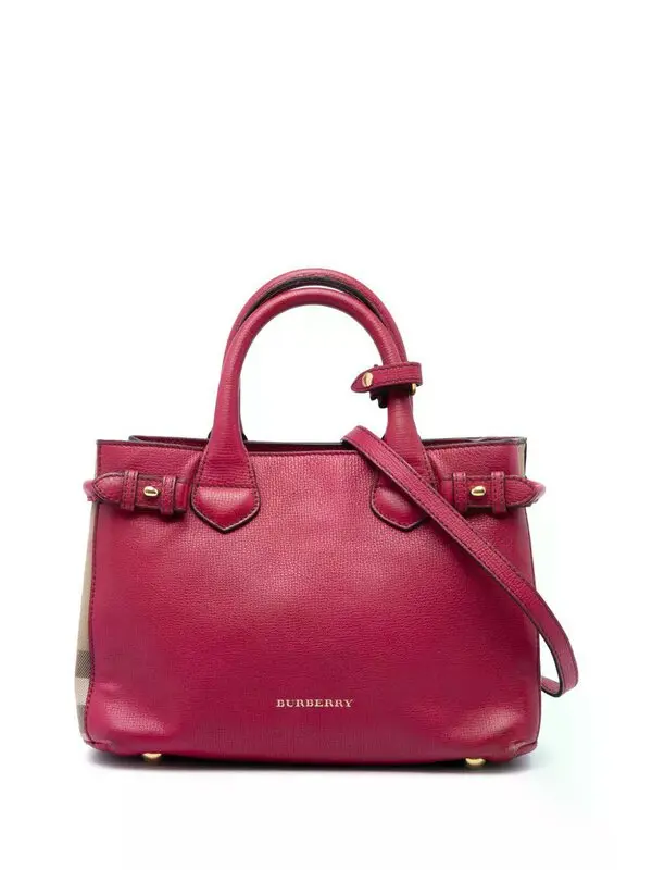 Burberry 2000-2017 Small Grainy Calfskin And House Check Banner Satchel - Red