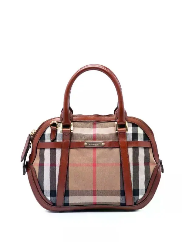 Burberry Small Leather Trimmed House Check Canvas Bridle Orchard Satchel