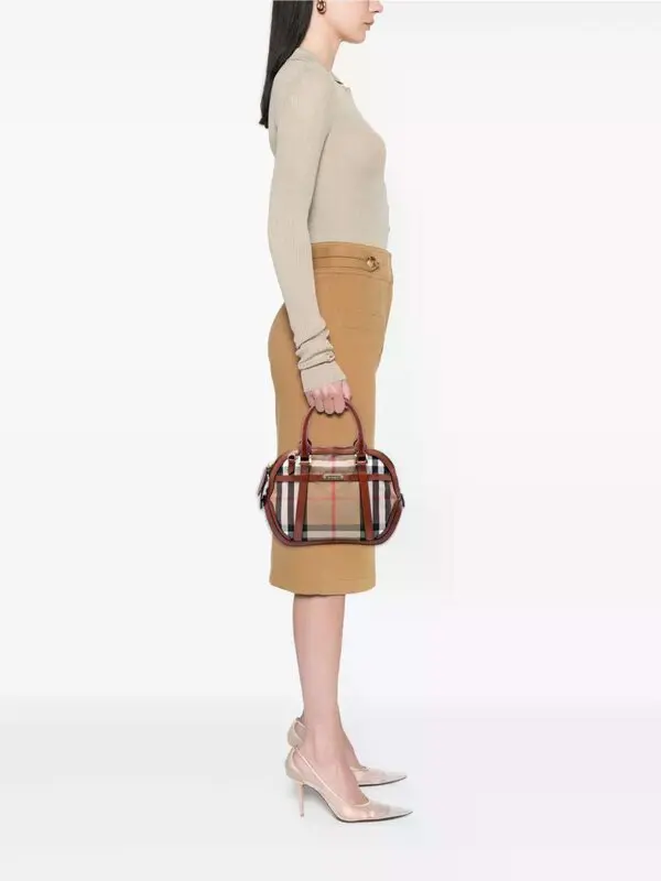 Burberry Small Leather Trimmed House Check Canvas Bridle Orchard Satchel
