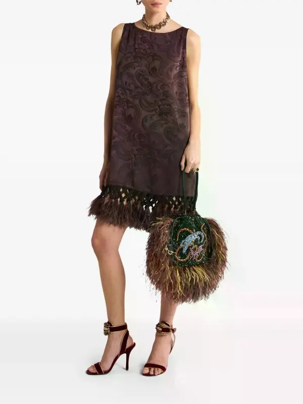 Etro Paisley-jacquard Dress With Feather Trim