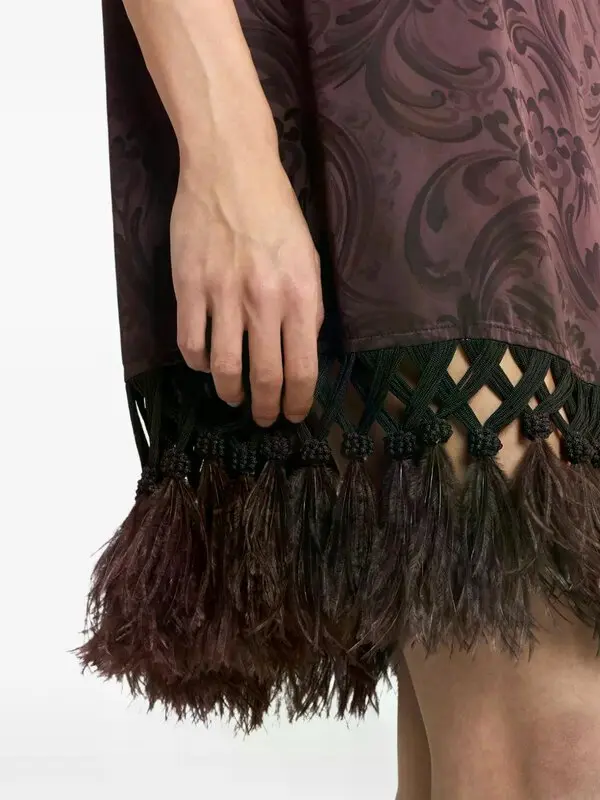 Etro Paisley-jacquard Dress With Feather Trim
