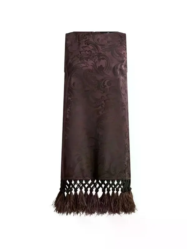 Etro Paisley-jacquard Dress With Feather Trim - Brown