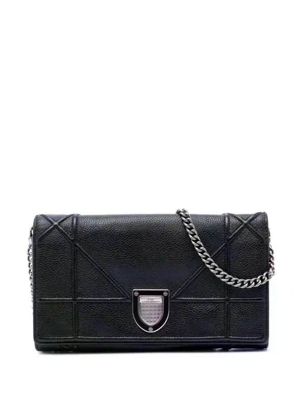 Dior Grained Calfskin Diorama Croisiere Wallet On Chain Crossbody Bag - Black