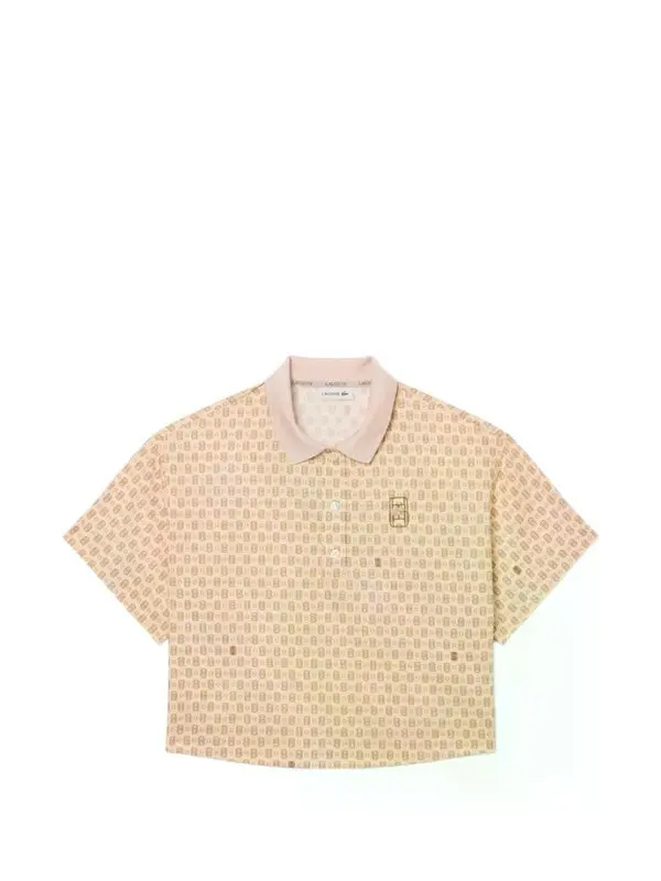 Lacoste Oversized Tennis Print Polo Top - Neutrals