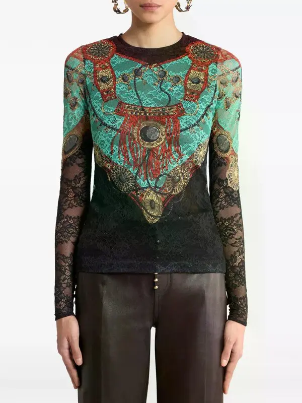 Etro Jersey Sweater With Lace And Placed Jewellery Print