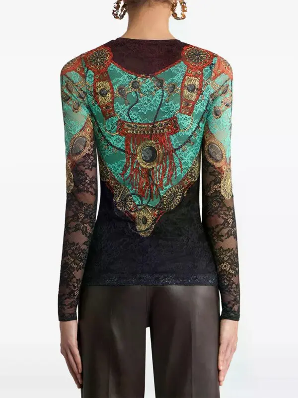 Etro Jersey Sweater With Lace And Placed Jewellery Print