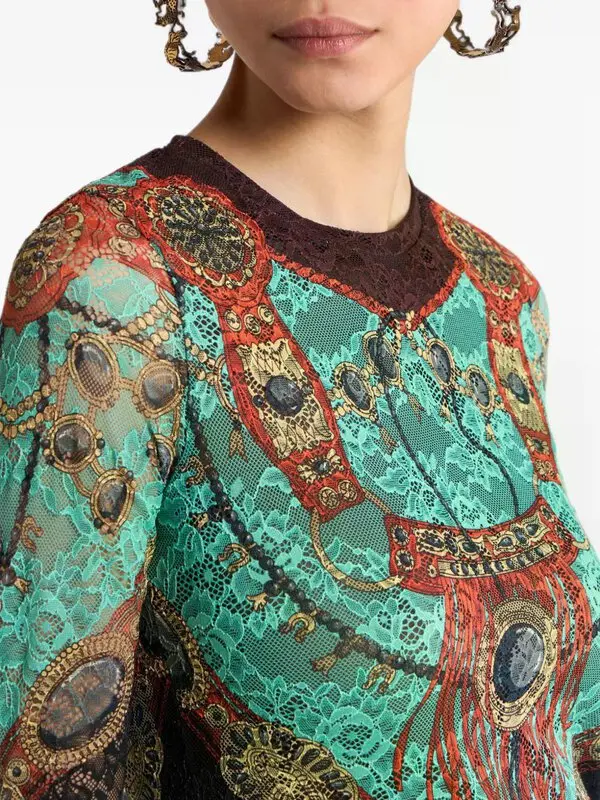 Etro Jersey Sweater With Lace And Placed Jewellery Print