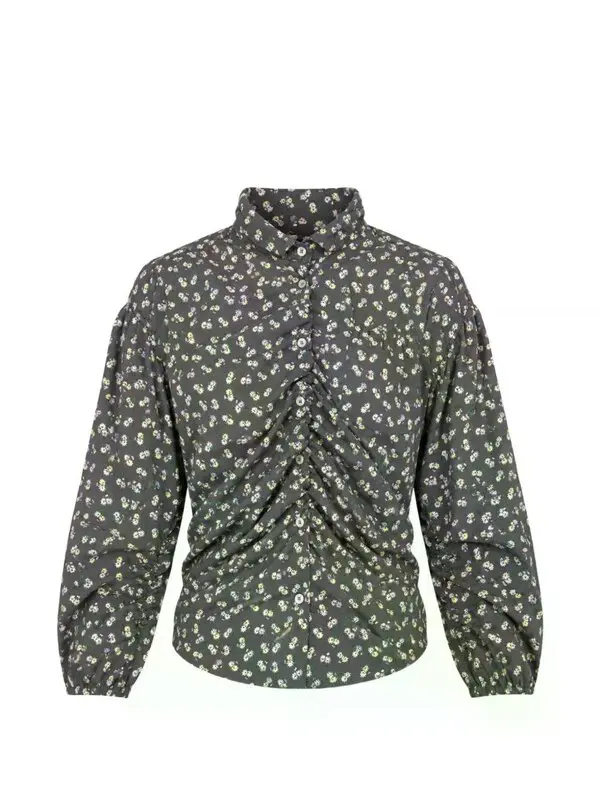 MSGM Floral-print Ruched Shirt - Grey