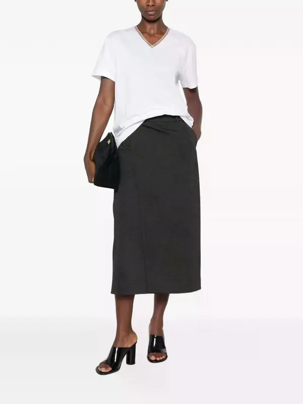 Fabiana Filippi Tulle-trim V-neck T-shirt - White