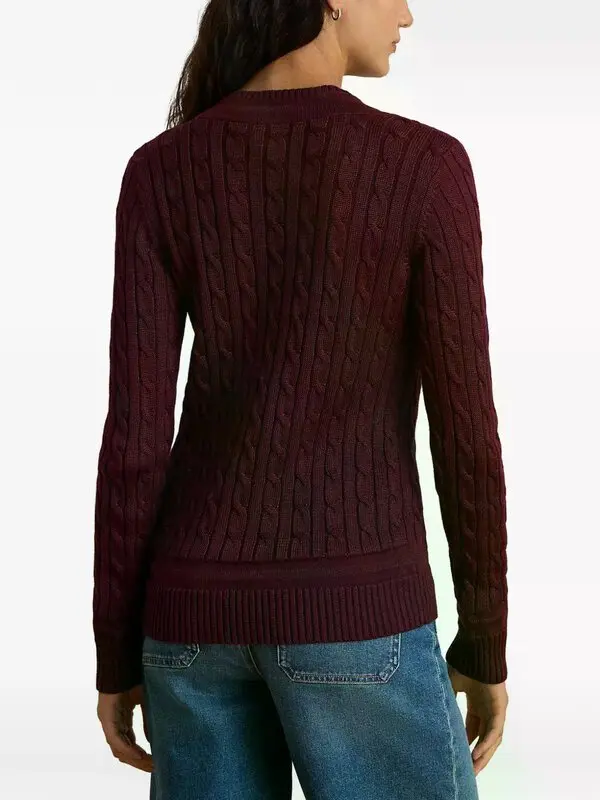 Ralph Lauren Cable-knit Monogram-embroidered V-neck Sweater