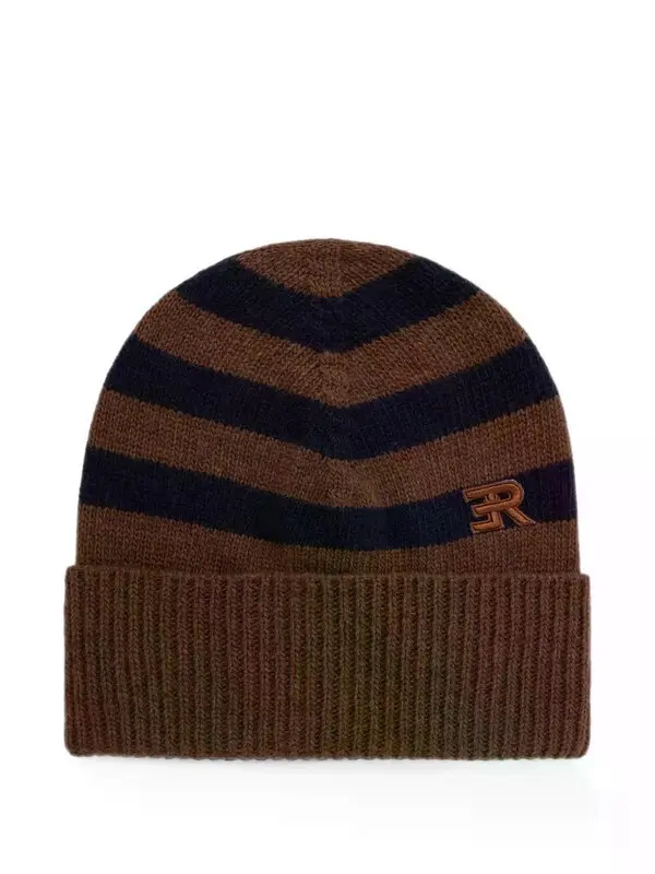 ERMANNO FIRENZE Striped Logo-embroidered Beanie Hat - Brown
