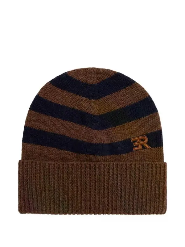 ERMANNO FIRENZE Striped Logo-embroidered Beanie Hat - Brown