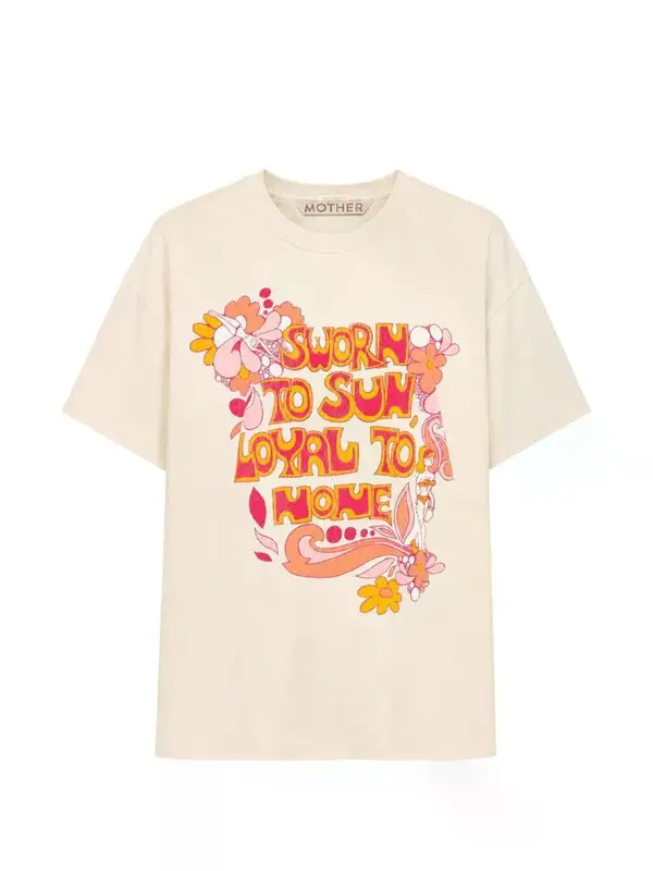 MOTHER Sleep-over Graphic-print Cotton T-shirt - Neutrals