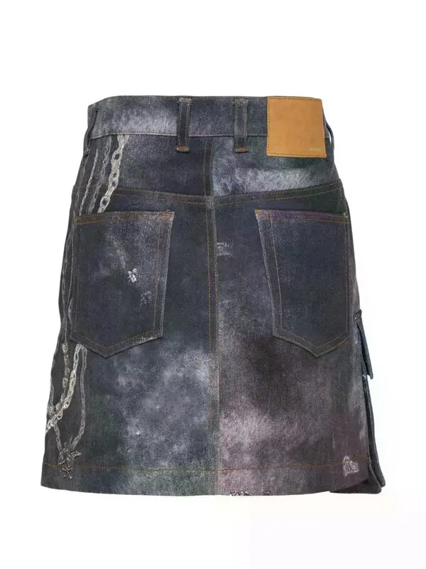 We11Done Acid-wash Chain-print Mini Skirt