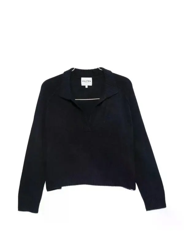 KUJTEN Aenora Polo-collar Raglan-sleeve Sweater - Blue