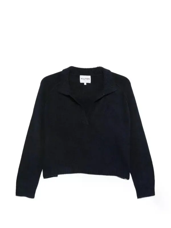 KUJTEN Aenora Polo-collar Raglan-sleeve Sweater - Blue