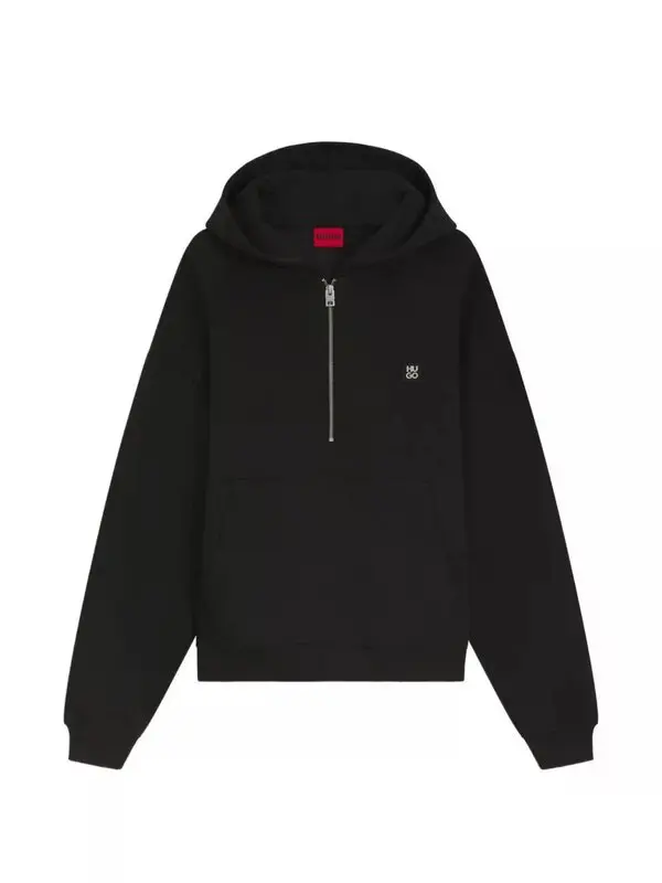 Hugo Logo-patch Half-zip Hoodie - Black