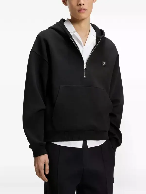 Hugo Logo-patch Half-zip Hoodie - Black