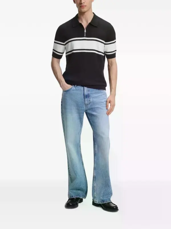 Hugo Zipper Neck Knit Polo With Block Stripes