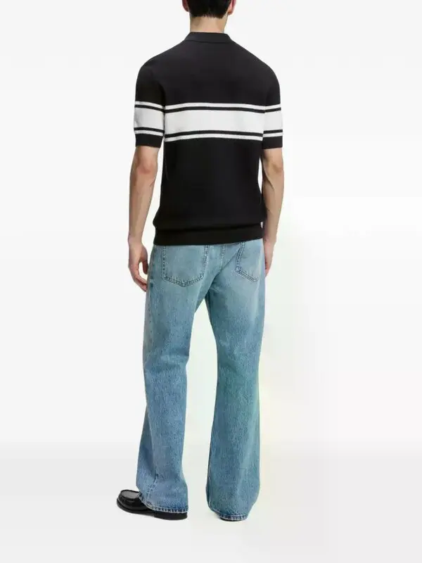 Hugo Zipper Neck Knit Polo With Block Stripes