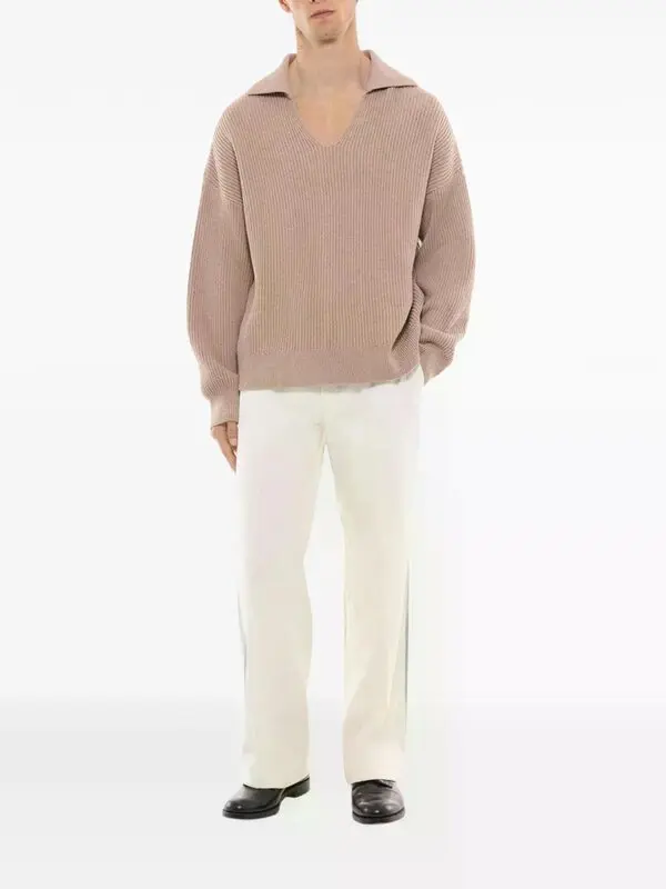 FURSAC Ribbed-knit V-neck Sweater