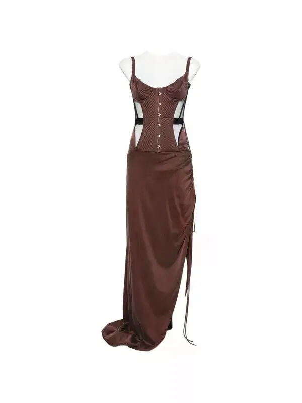 MARIA LUCIA HOHAN Maleena Quilted Corset Maxi Dress - Brown