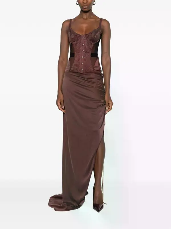 MARIA LUCIA HOHAN Maleena Quilted Corset Maxi Dress - Brown