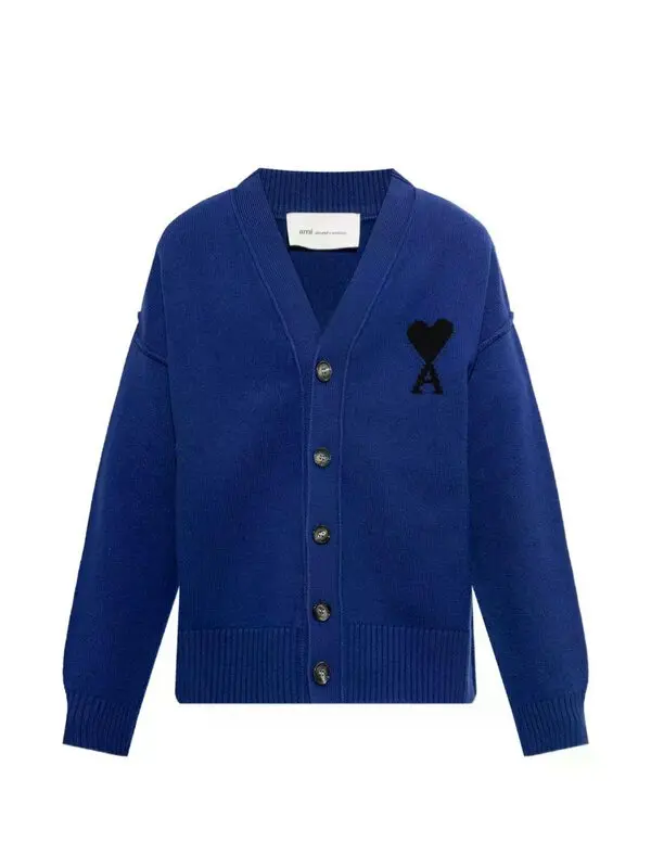 AMI Paris Natural Wool Cardigan With De Coeur