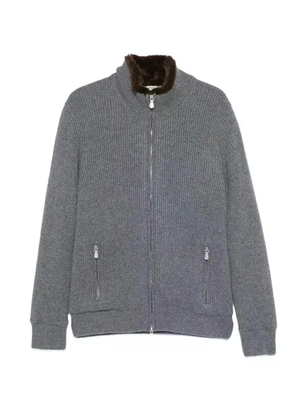 BARBA NAPOLI Ribbed-knit Sweater With Faux-fur Collar
