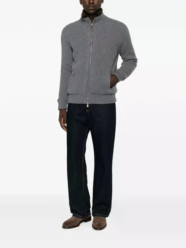 BARBA NAPOLI Ribbed-knit Sweater With Faux-fur Collar