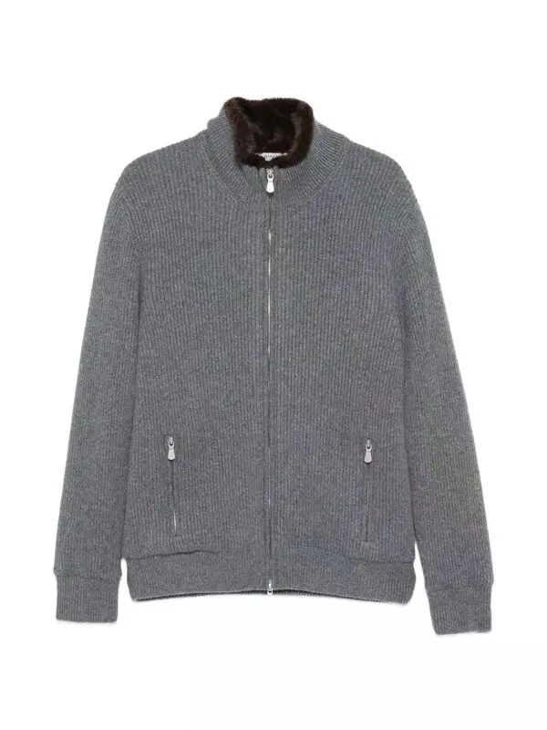 BARBA NAPOLI Ribbed-knit Sweater With Faux-fur Collar - Grey