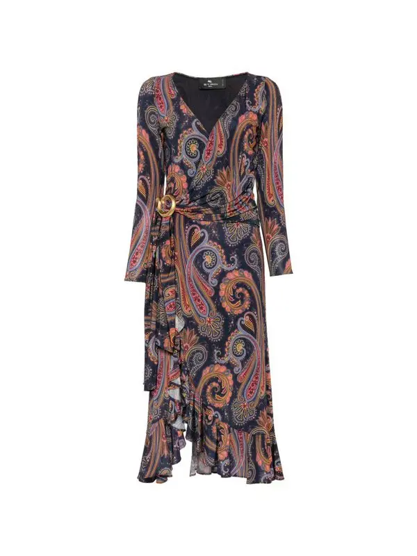 Etro Paisley-print Ruffled Wrap Dress - Blue