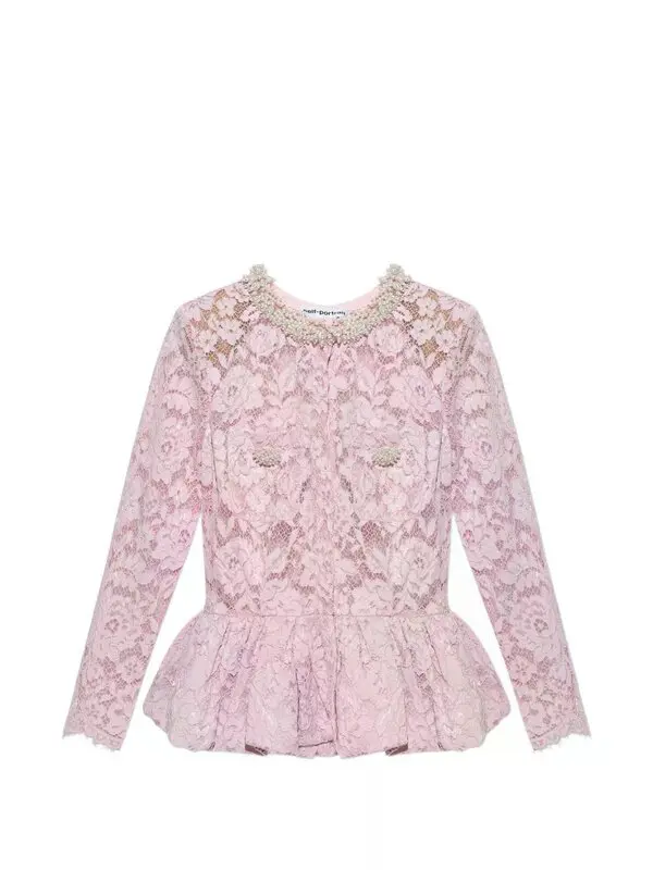 SELF-PORTRAIT Lace Peplum Top - Pink