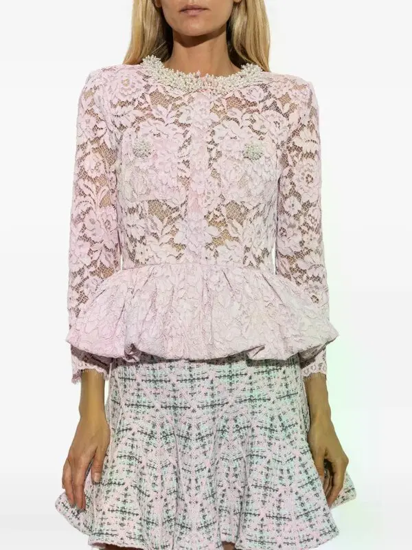 SELF-PORTRAIT Lace Peplum Top - Pink