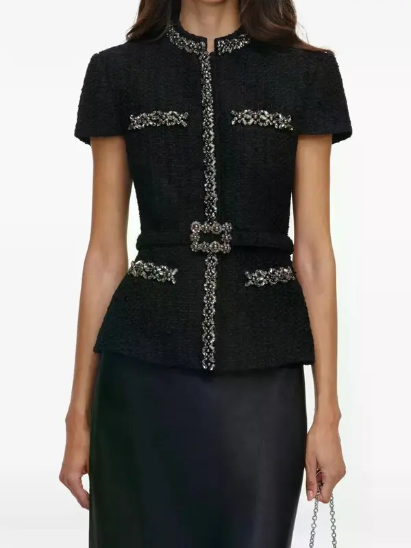 SELF-PORTRAIT Bouclé Crystal-trim Satin Midi Dress - Black