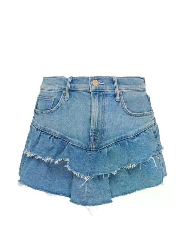 MOTHER Ruffle My Feathers Denim Mini Skirt