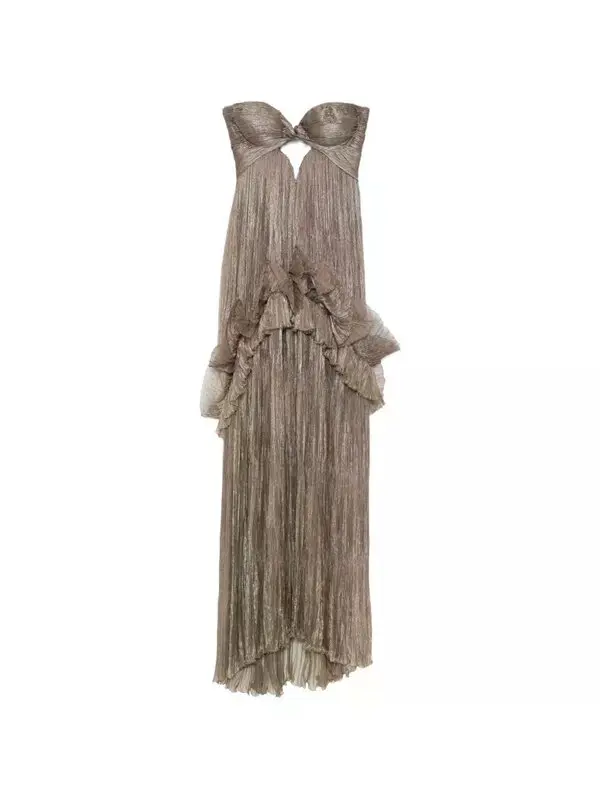 MARIA LUCIA HOHAN Yumi Pleated Ruffled Maxi Dress - Brown