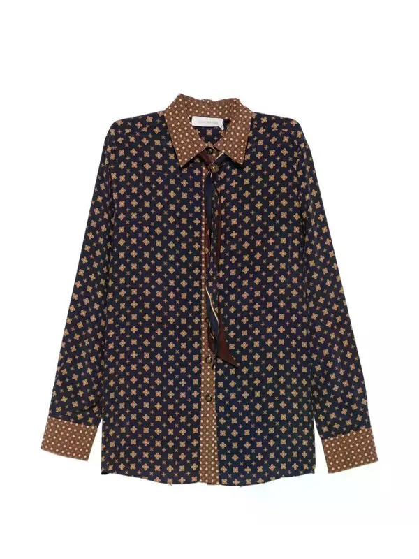 Zimmermann Geometric-print Pussy-bow Shirt - Blue