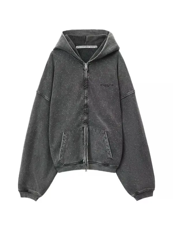Alexander Wang Crystal-embellished Oversized Zip-up Hoodie - Grey